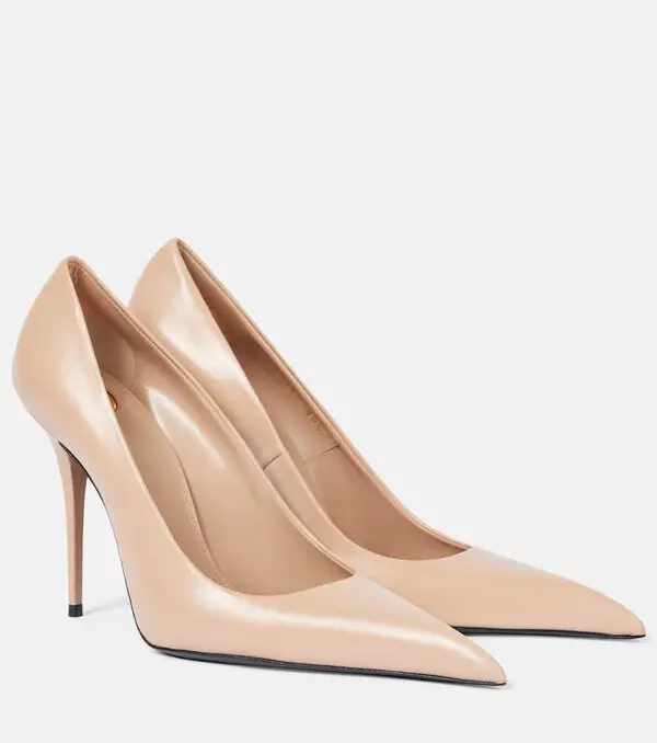 Saint Laurent Lysée 105 Leather Pumps - Beige