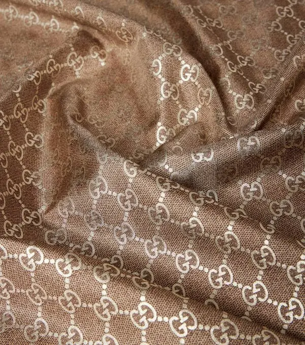 Gucci Gg Silk Twill Scarf - Brown