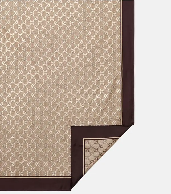 Gucci Gg Silk Twill Scarf - Brown