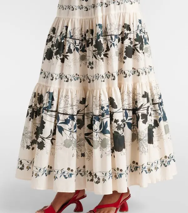 La DoubleJ Floral Cotton Maxi Skirt - White
