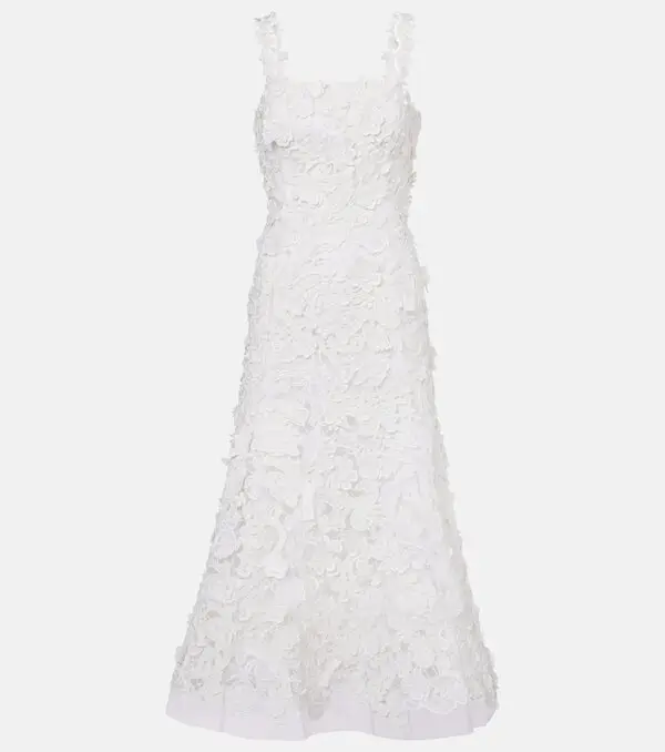 Carolina Herrera Guipure Lace Midi Dress - White