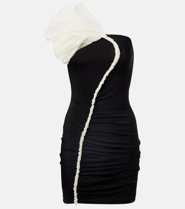 NENSI DOJAKA Floral-appliqué Asymmetric Minidress - Black