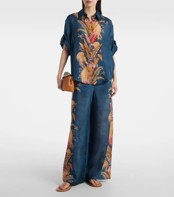 Zimmermann Ascension Floral Silk Wide-leg Pants