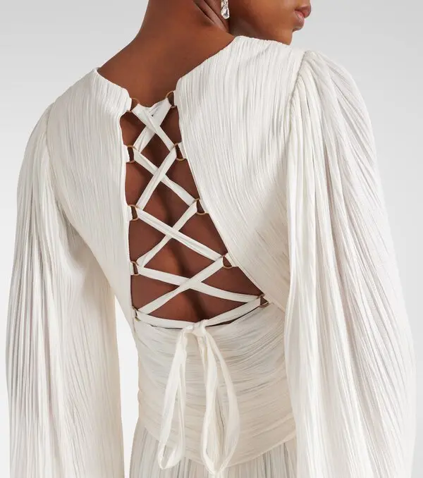 MARIA LUCIA HOHAN Alana B Plissé Maxi Dress - White