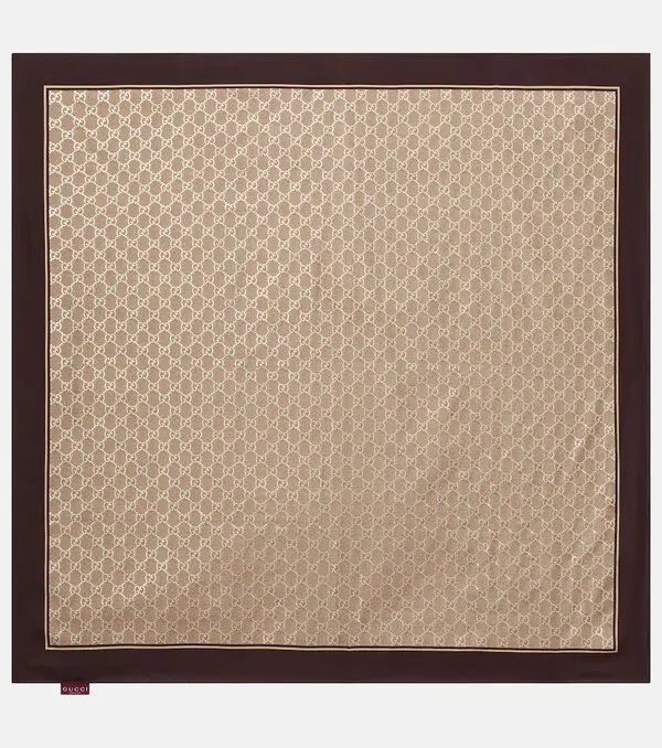 Gucci Gg Silk Twill Scarf - Brown