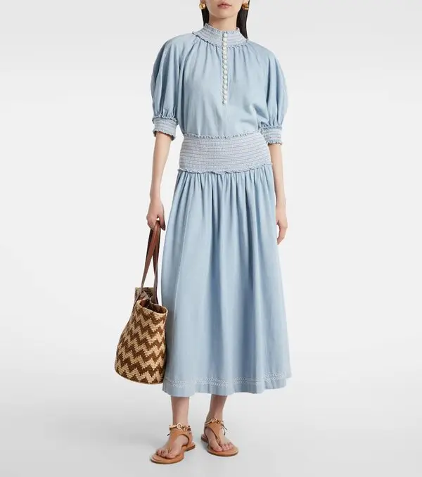 Zimmermann Ascension Balloon-sleeve Denim Blouse - Blue