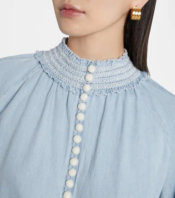 Zimmermann Ascension Balloon-sleeve Denim Blouse - Blue