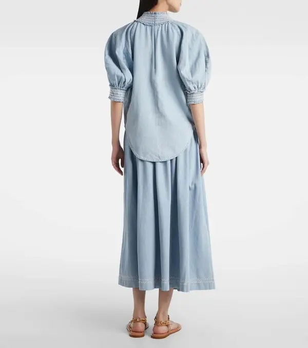 Zimmermann Ascension Balloon-sleeve Denim Blouse - Blue