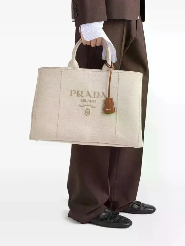 Prada Logo-embroidered Extra-large Tote - Neutrals