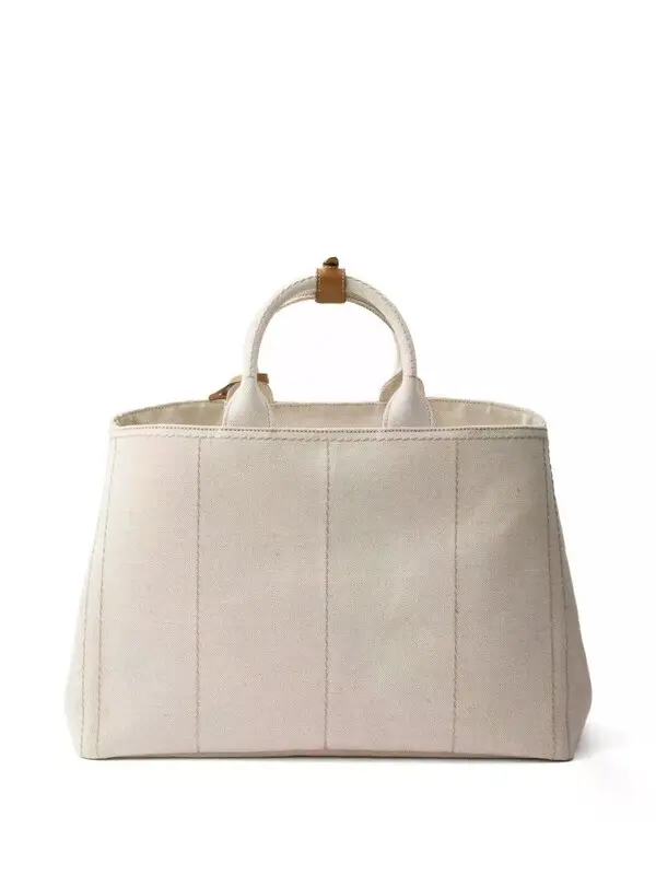 Prada Logo-embroidered Extra-large Tote - Neutrals