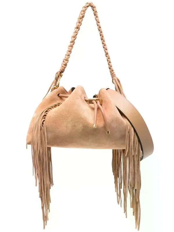 JIMMY CHOO Medium Cinch Fringed Shoulder Bag - Neutrals