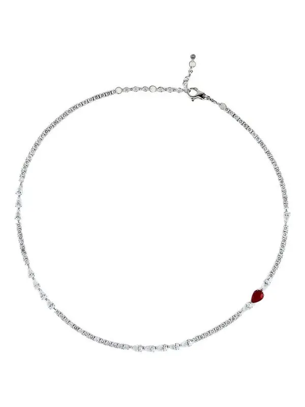 JEWELS AFICIONADO 18k White Gold Diamond And Ruby Necklace - Silver