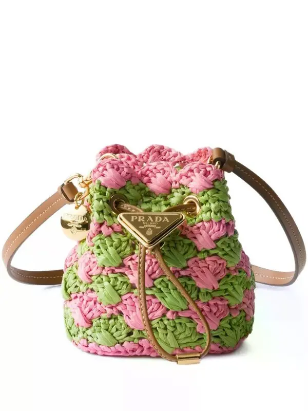 Prada Mini Crochet-knit Bucket Bag - Green