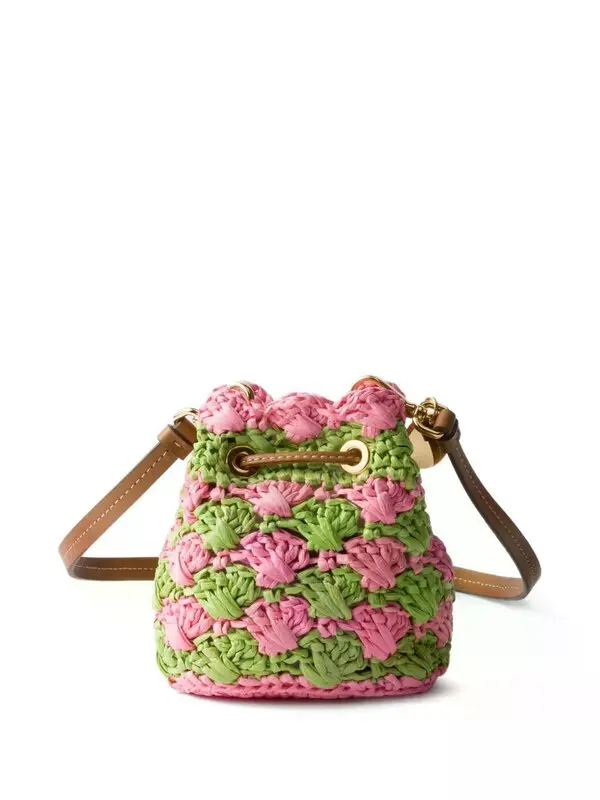 Prada Mini Crochet-knit Bucket Bag - Green