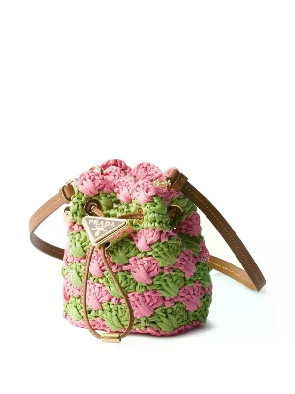 Prada Mini Crochet-knit Bucket Bag - Green