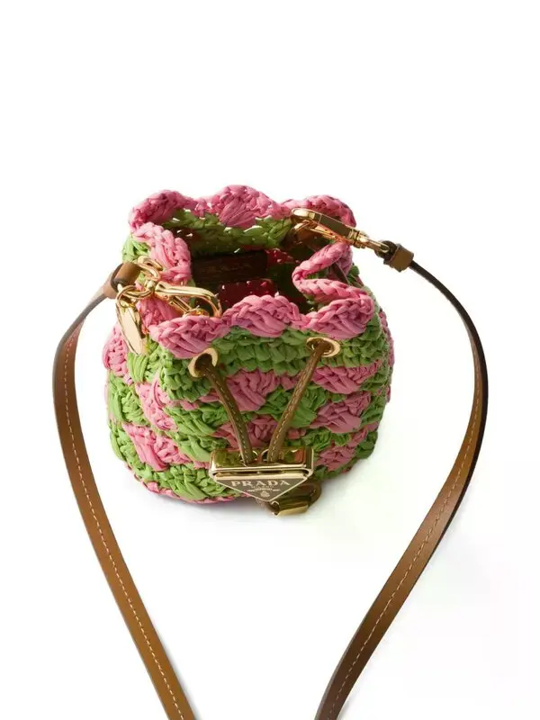Prada Mini Crochet-knit Bucket Bag - Green