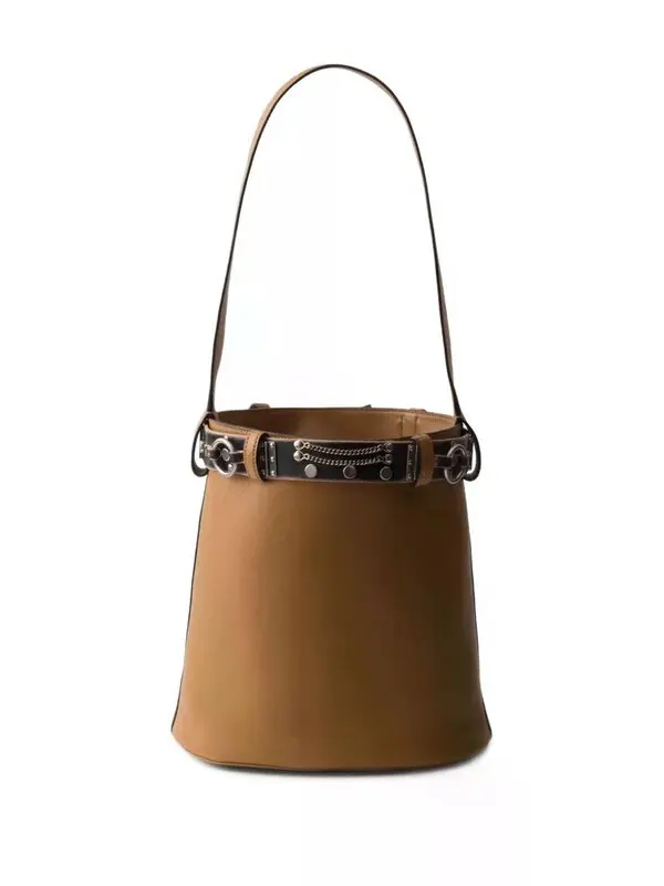 Prada Buckle Bucket Bag - Brown