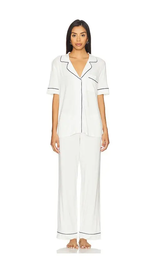 Eberjey Gisele Short Sleeve Long Pj Set In Ivory