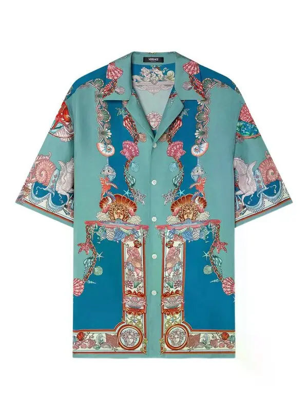 Versace Coral Theatre Silk Short-sleeve Shirt - Green