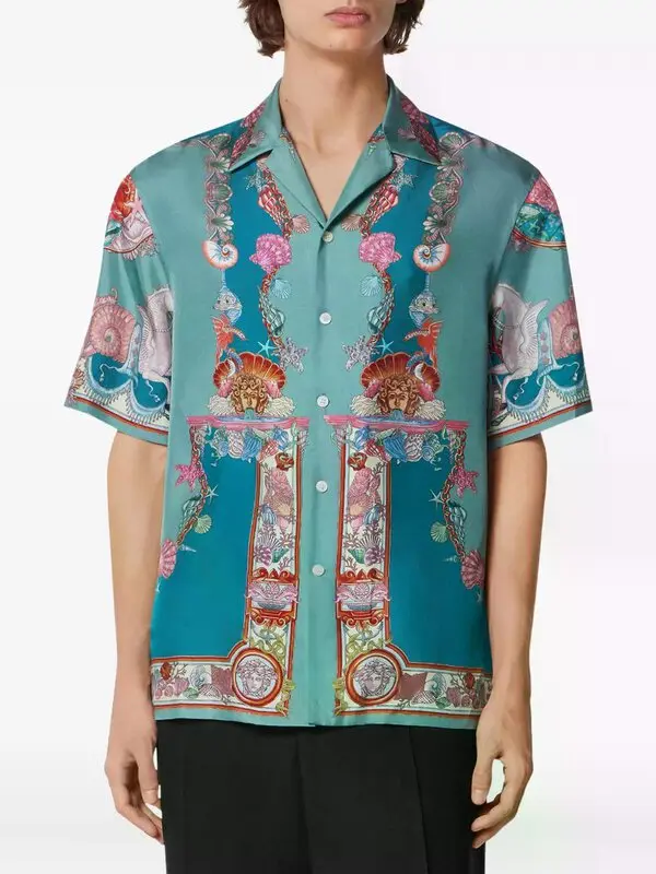 Versace Coral Theatre Silk Short-sleeve Shirt - Green