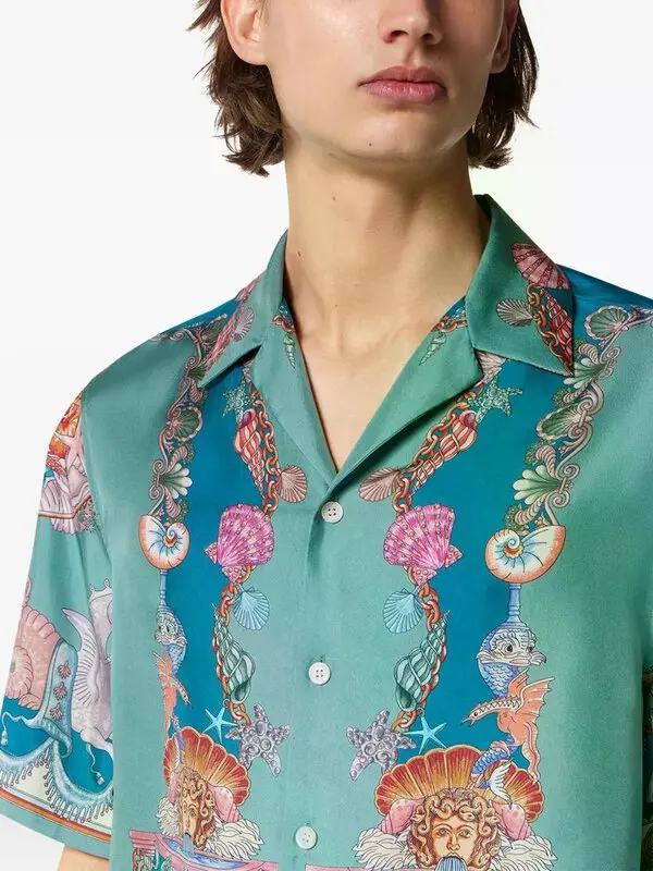 Versace Coral Theatre Silk Short-sleeve Shirt - Green