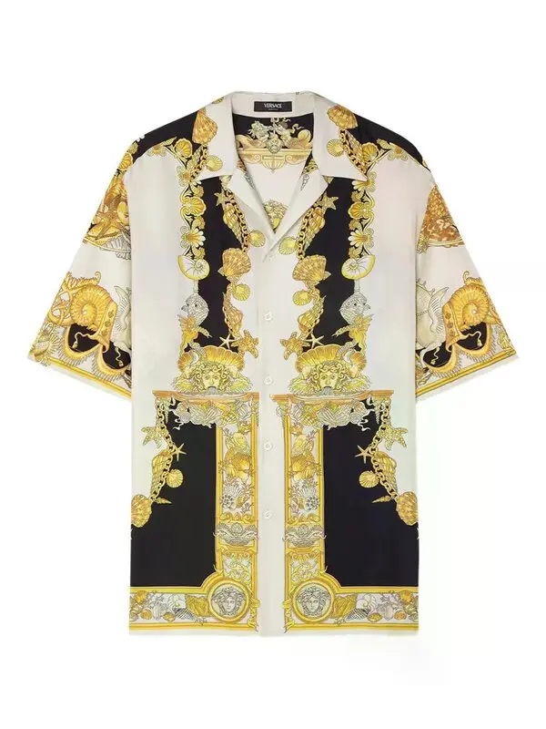 Versace Coral Theatre-print Short-sleeve Shirt - White
