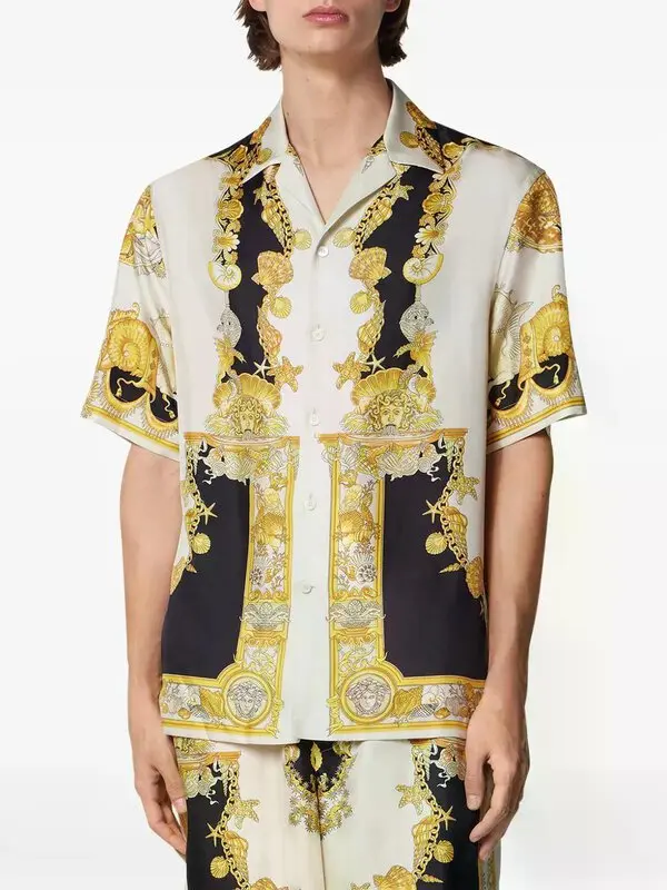 Versace Coral Theatre-print Short-sleeve Shirt - White