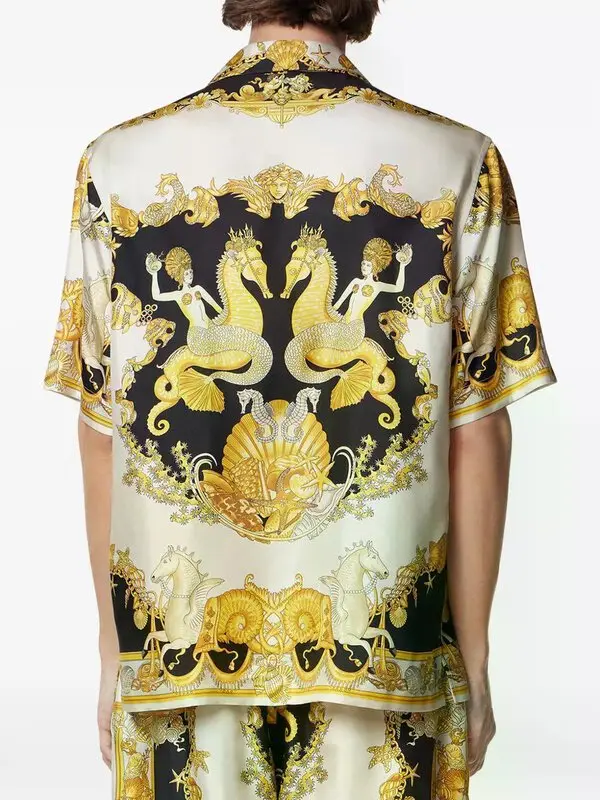 Versace Coral Theatre-print Short-sleeve Shirt - White