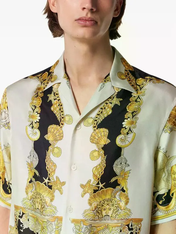 Versace Coral Theatre-print Short-sleeve Shirt - White