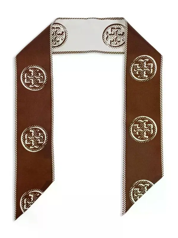 Tory Burch Monogrammed Silk Scarf - Brown