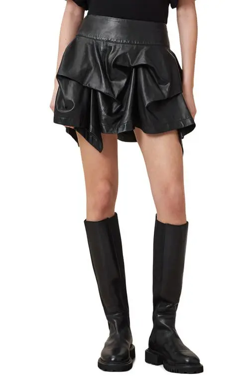 ALLSAINTS Hitch Ruched Leather Miniskirt