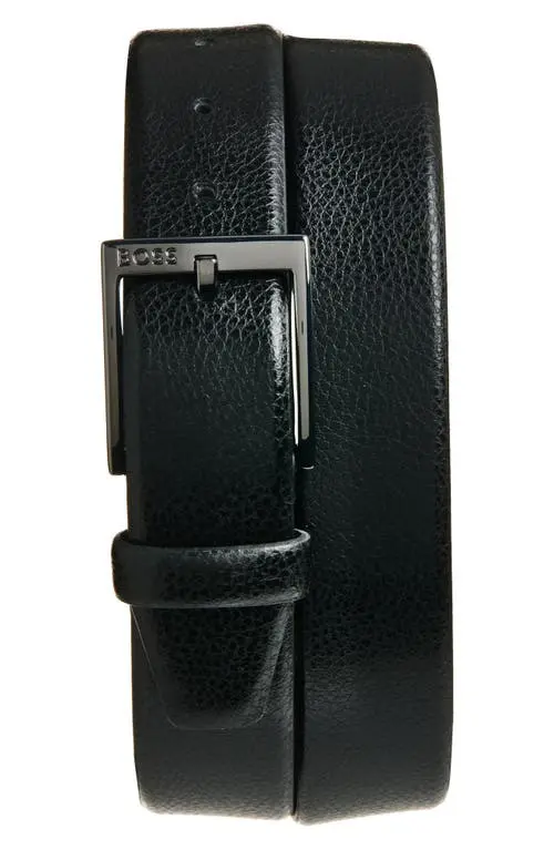 BOSS Eloy Grained Leather Belt With Pin Buckle - Black