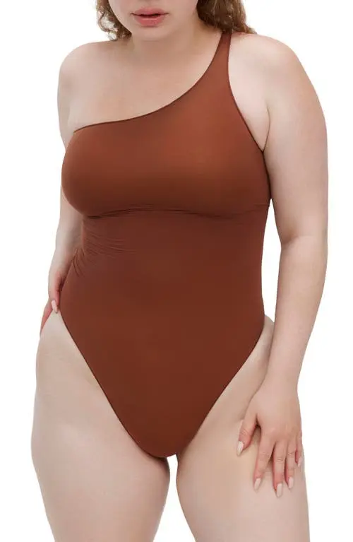 NOODY Seamless Forming One Shoulder Bodysuit - Brown