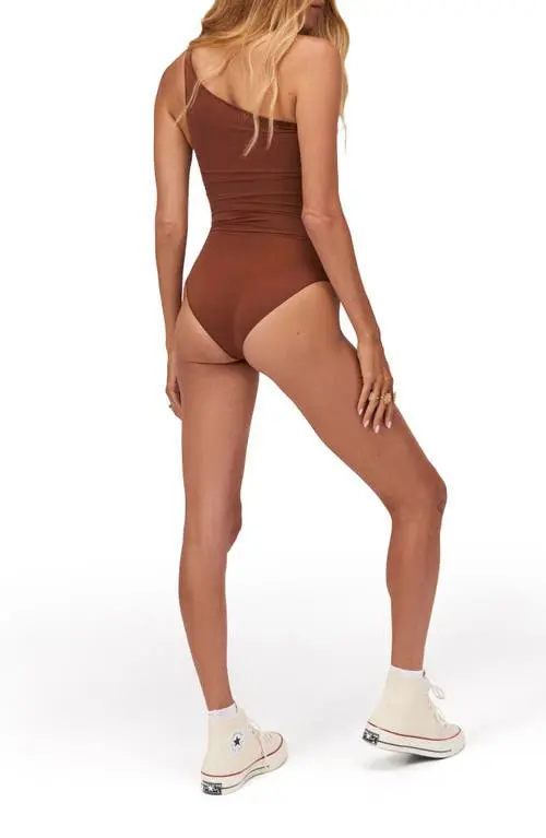 NOODY Seamless Forming One Shoulder Bodysuit - Brown