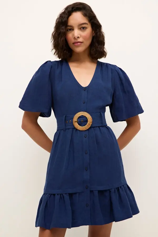 MARIE OLIVER Gwenyth Linen Blend Dress - Pacific