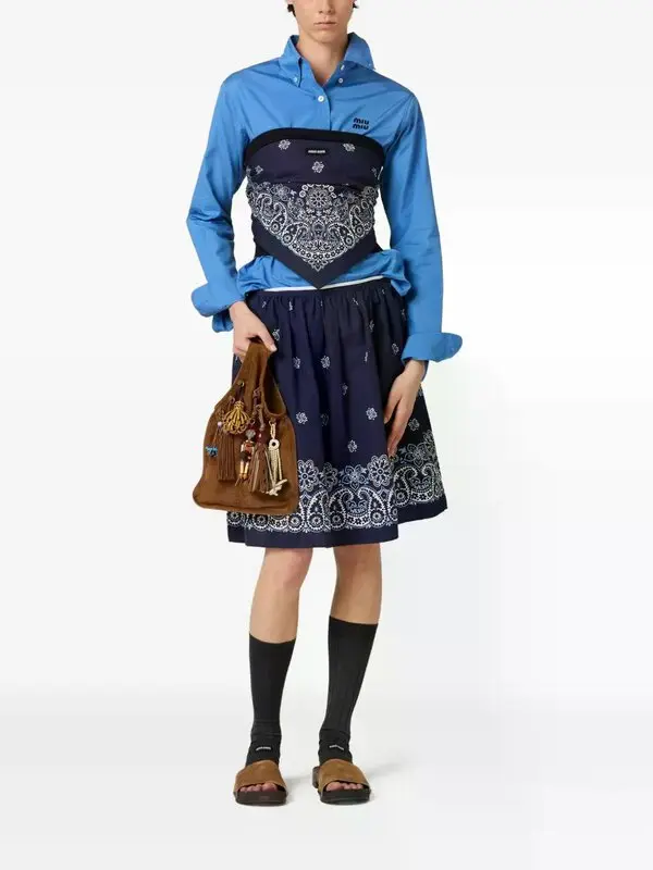 Miu Miu Slubbed Poplin Midi Skirt With Bandana Print