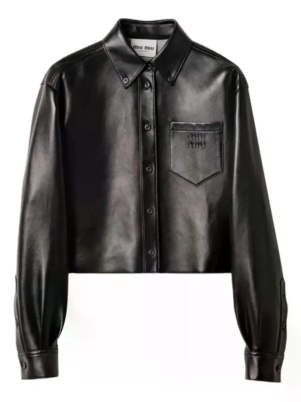Miu Miu Leather Shirt Jacket - Black | Editorialist
