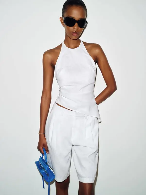 REFORMATION Reese Linen Halter Top - Ivory