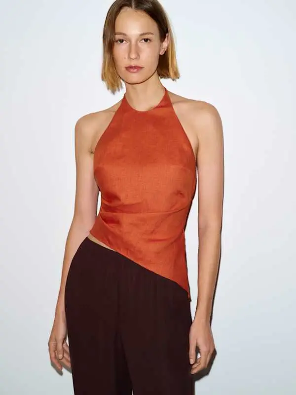 REFORMATION Reese Linen Halter Top - Red