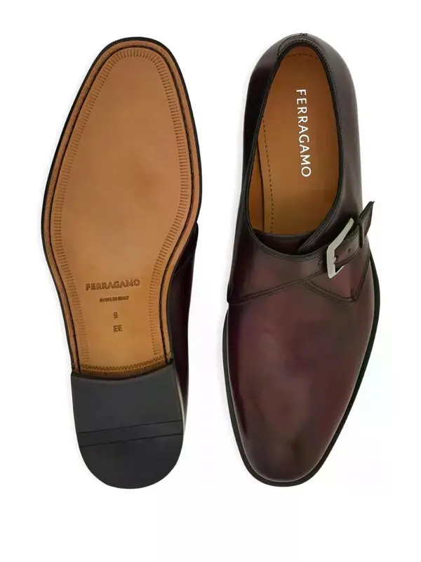 FERRAGAMO Leather Monk Shoes - Brown