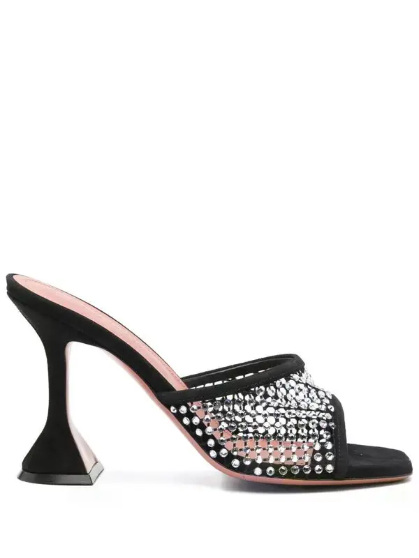 Amina Muaddi Lupita Leather Heeled Sandals - Black