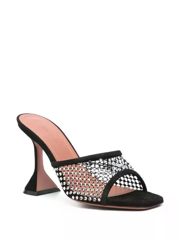 Amina Muaddi Lupita Leather Heeled Sandals - Black