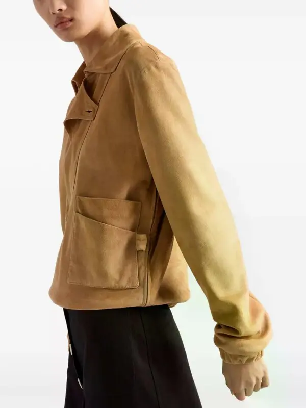 Prada Suede Blouson Jacket - Neutrals