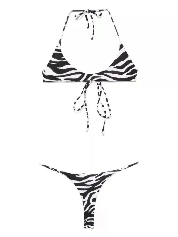 Attico Zebra-print Halterneck Bikini - White