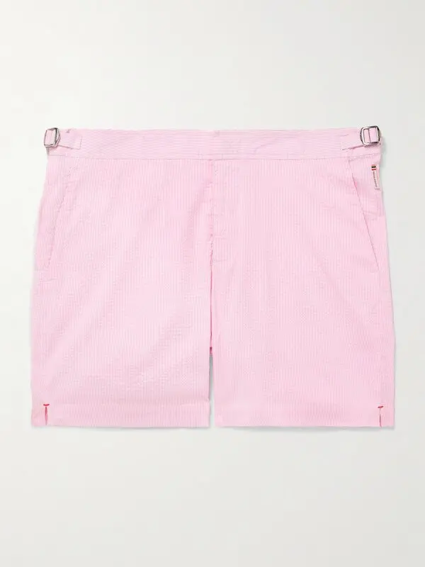 Orlebar Brown Bulldog Slim-fit Mid-length Striped Seersucker Swim Shorts - Pink