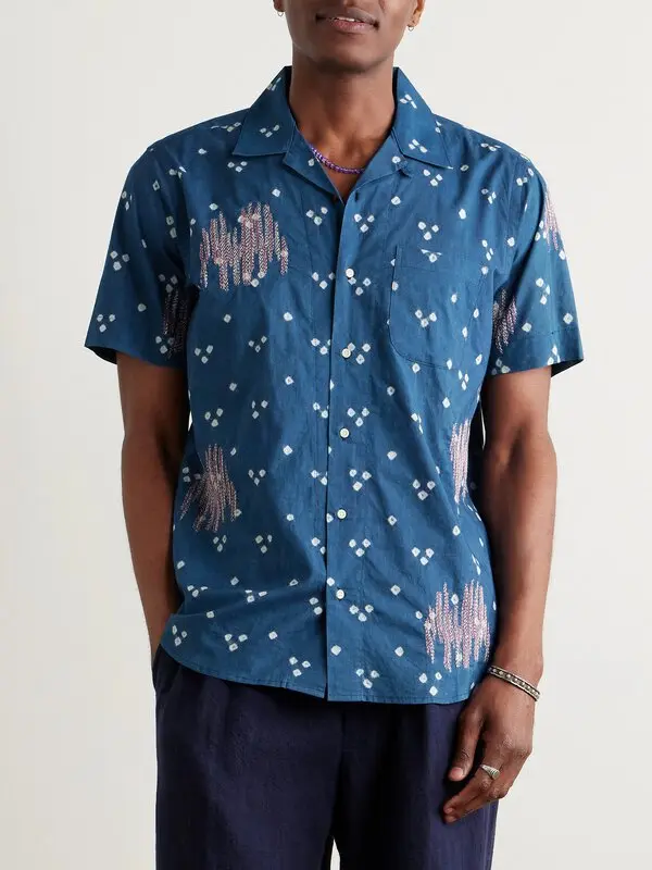 KARDO Lamar Convertible-collar Embroidered Printed Cotton-voile Shirt