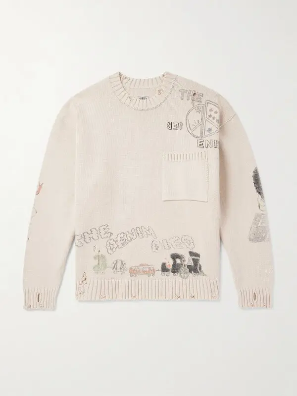 Kapital Distressed Printed Cotton Sweater - Neutrals
