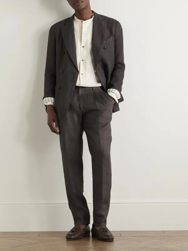 Boglioli Straight-leg Herringbone Linen Suit Trousers