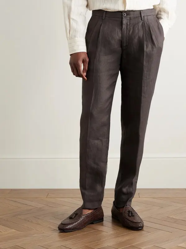 Boglioli Straight-leg Herringbone Linen Suit Trousers