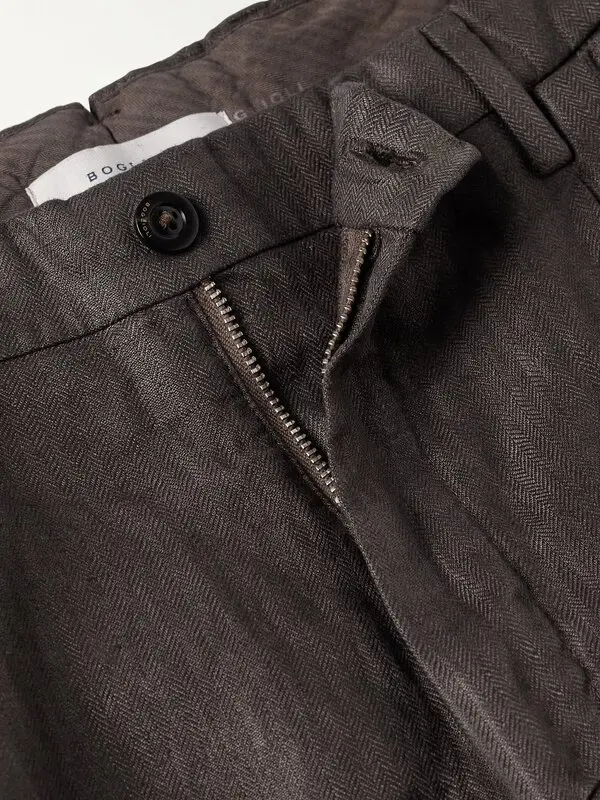 Boglioli Straight-leg Herringbone Linen Suit Trousers